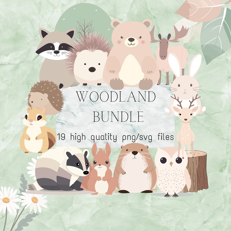 Woodland Creatures Clipart PNG Transparent Animals - Etsy