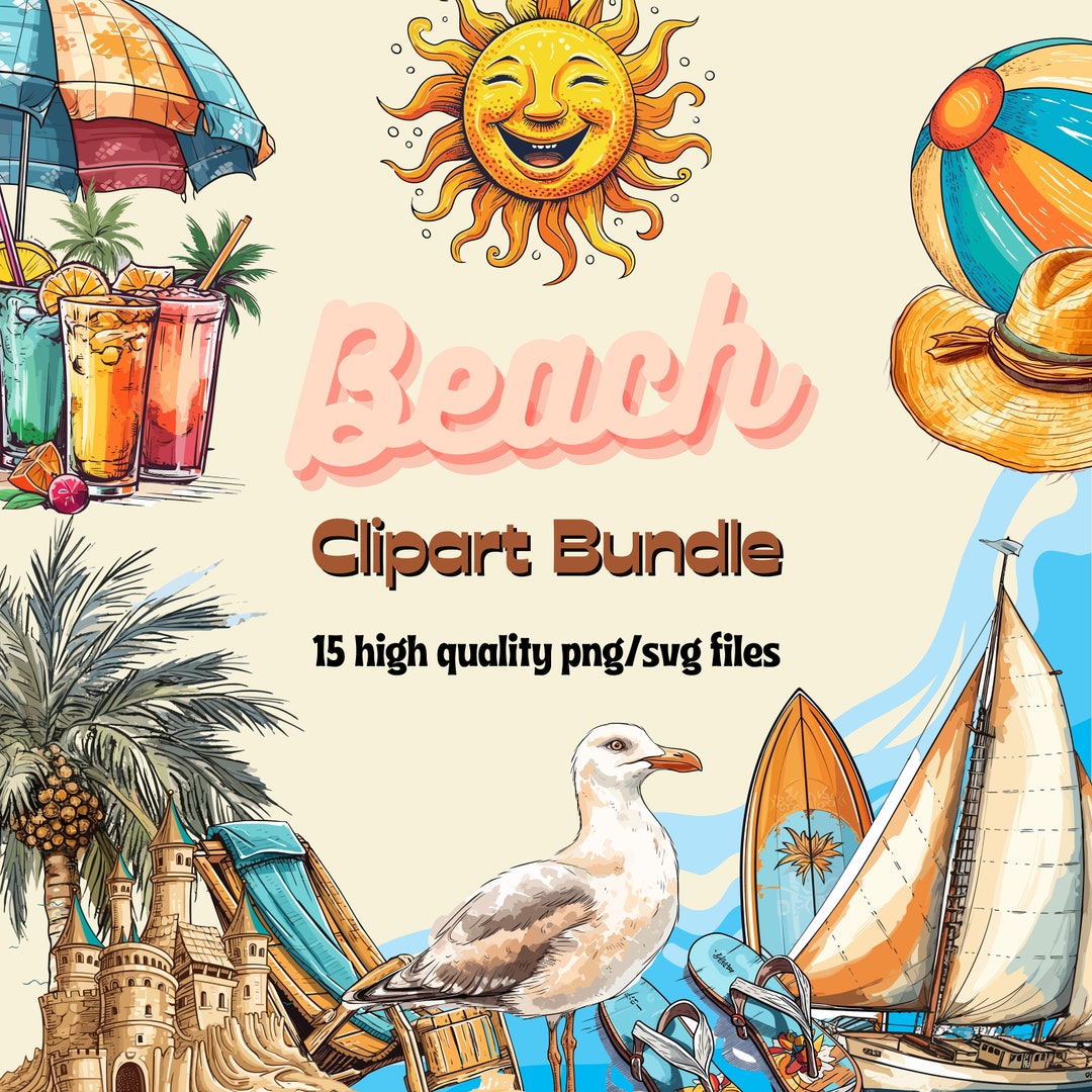 Watercolor Beach Clipart Bundle: Summer Illustrations (PNG, SVG) - Etsy