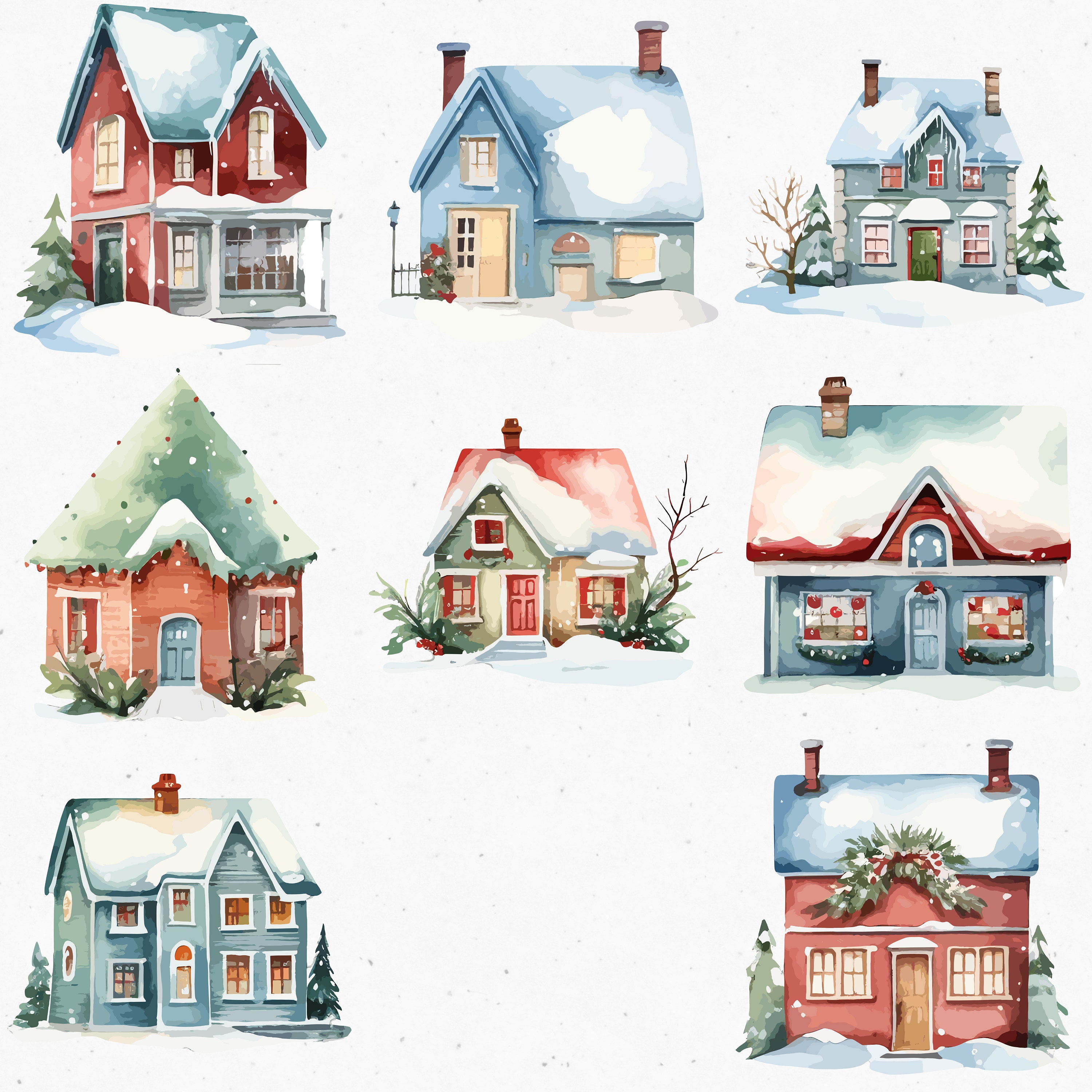Watercolor Christmas Village Clipart Snowy Houses PNG Holiday - Etsy