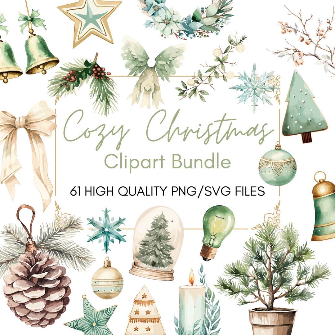 Cozy Christmas Clipart Watercolor Christmas PNG Boho Holiday Ornaments ...