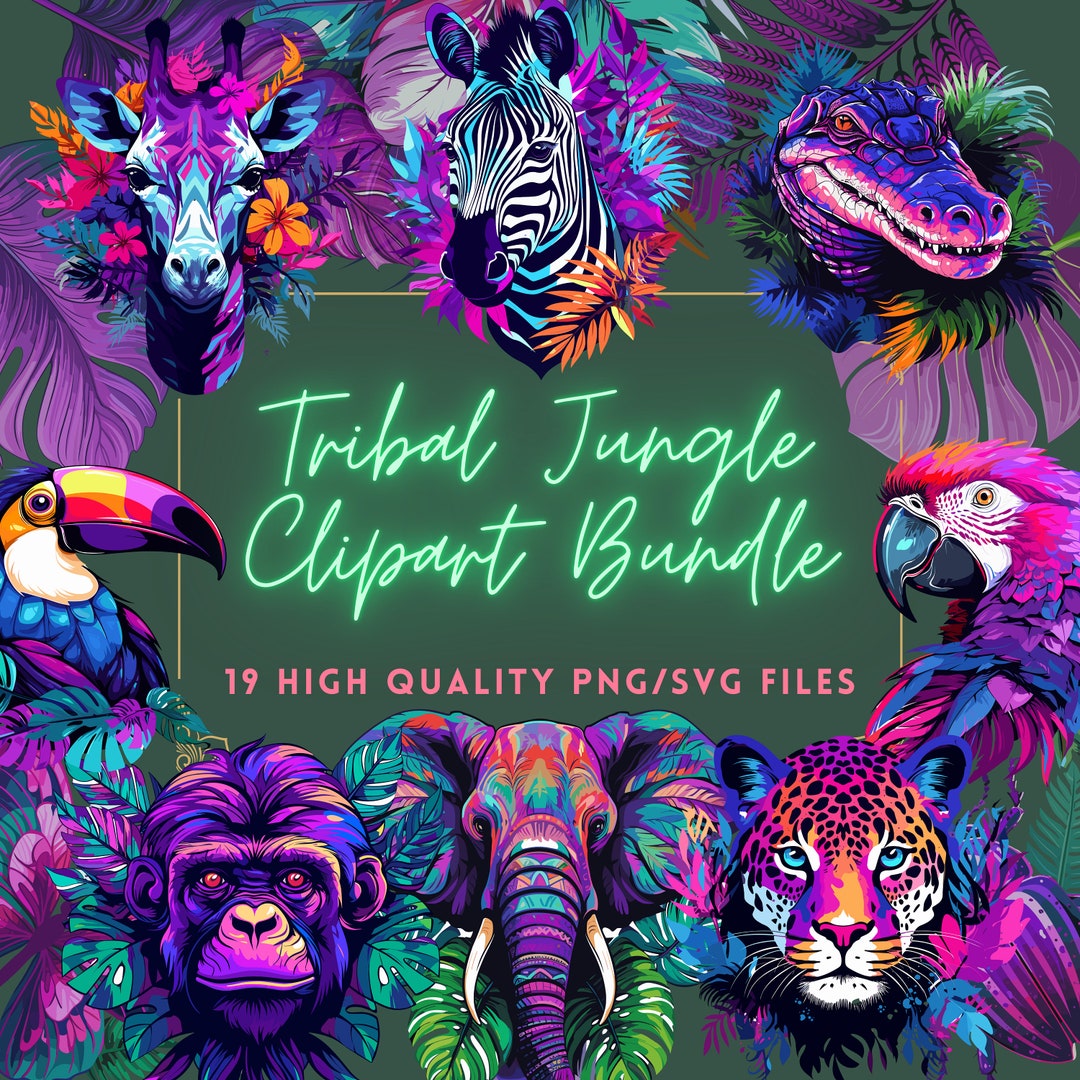 Watercolor Jungle Clipart Jungle Animals PNG Safari SVG - Etsy