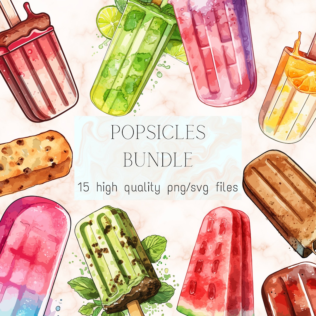 Watercolor Popsicles Clipart Bundle: Summer Food Illustrations (PNG ...