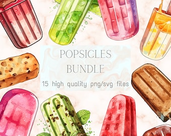 Watercolor Summer Popsicle Clipart Big Bundle Ice Cream on a - Etsy