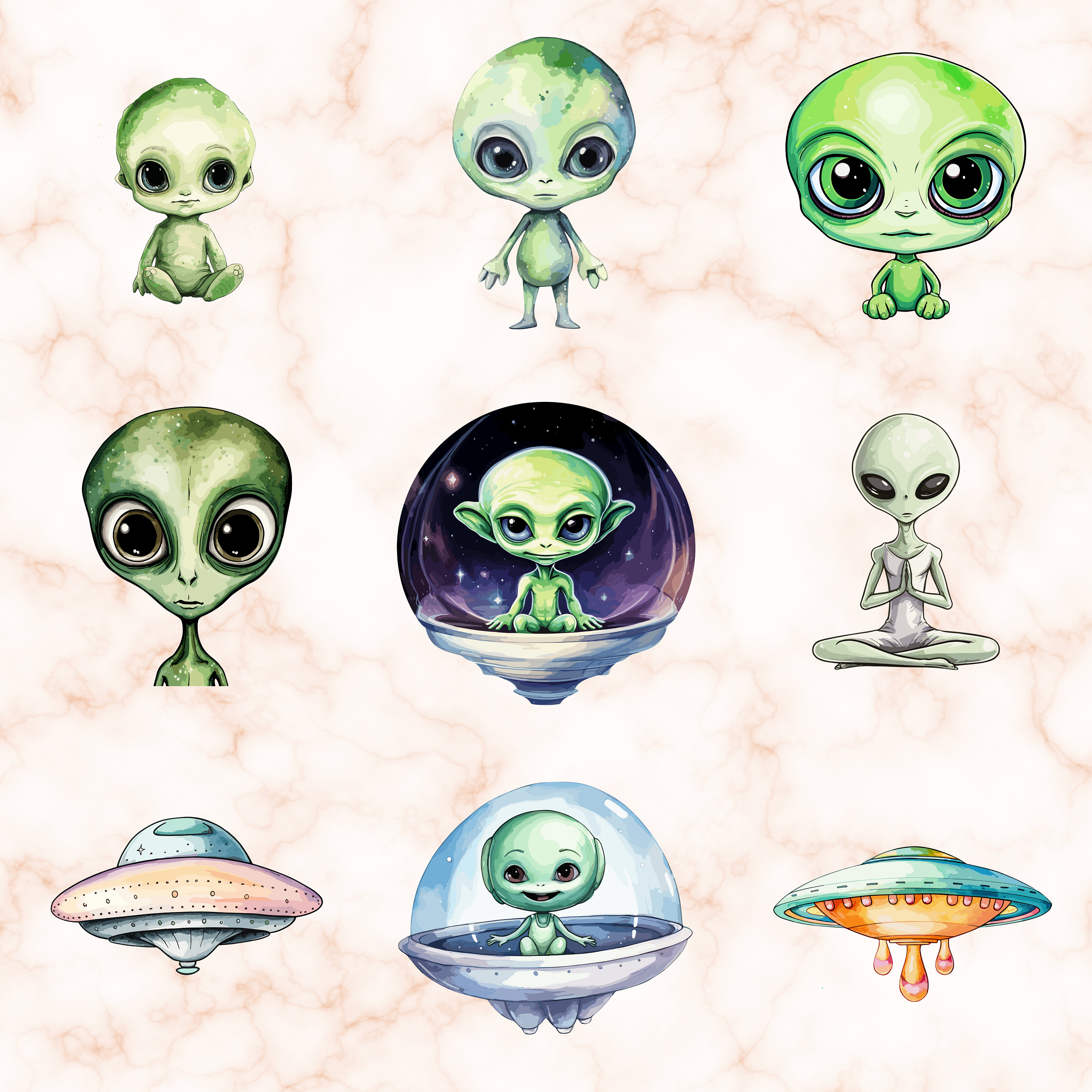 Watercolor Alien Clipart Outer Space PNG Set Planets SVG - Etsy