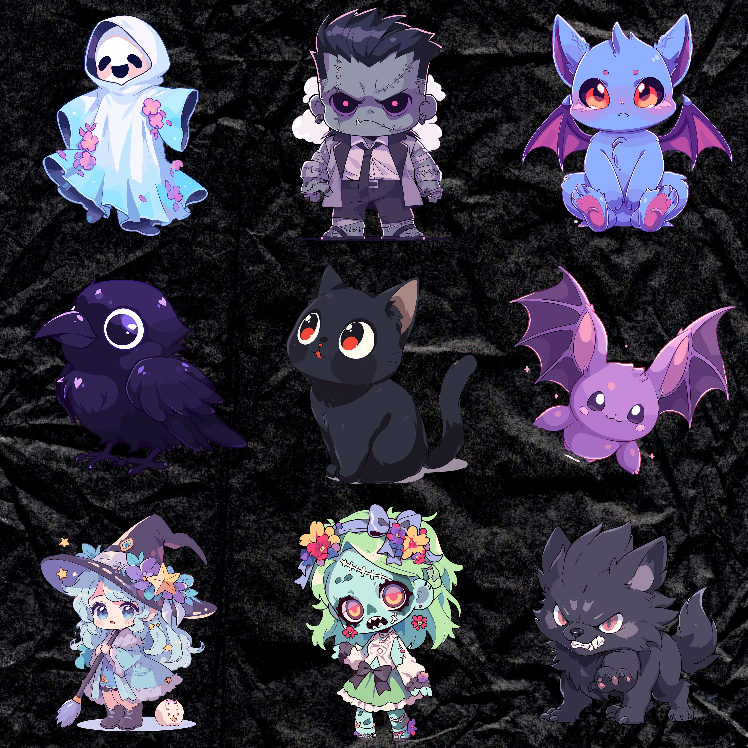 Chibi Cute Halloween Monsters Clipart Halloween PNG Cute Ghost Vampire ...