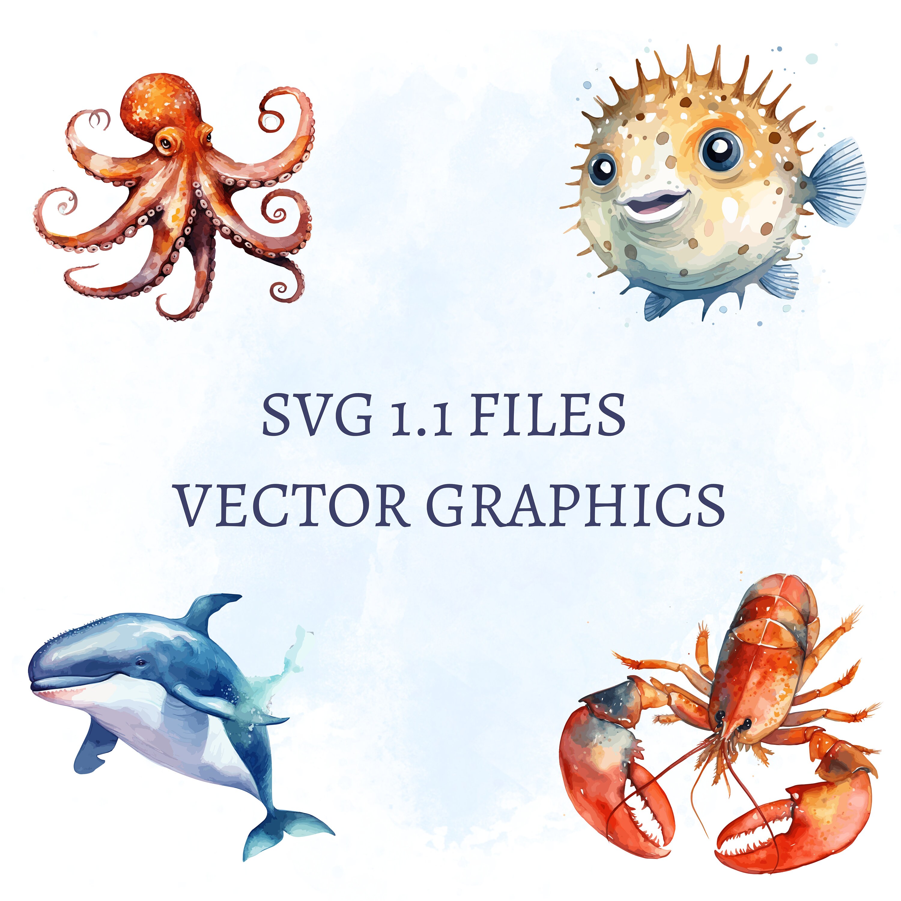 Watercolor Ocean Animals Clipart Fish PNG Under the Sea - Etsy