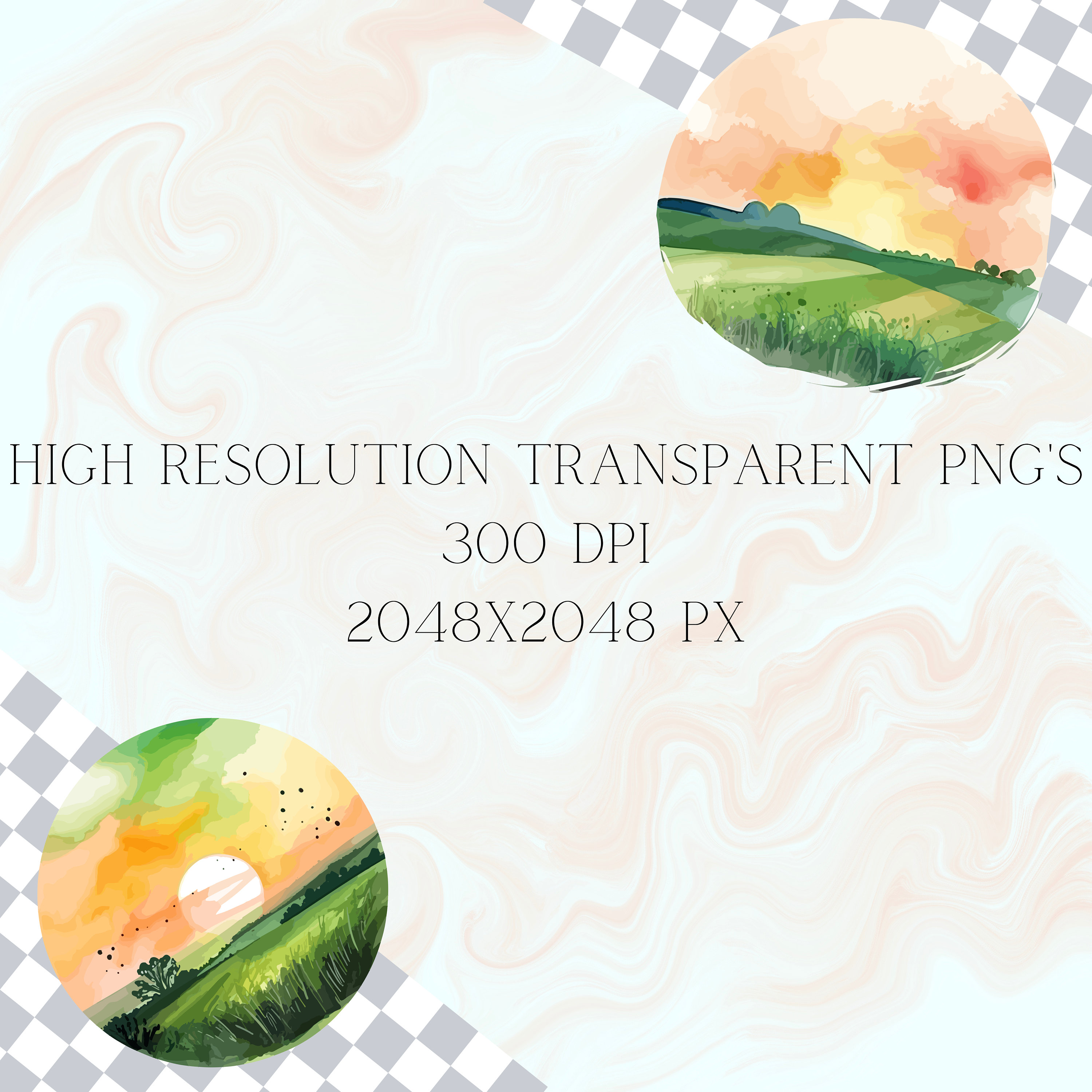 Watercolor Sunset Clipart Bundle Green Field PNG Sunset Wall - Etsy
