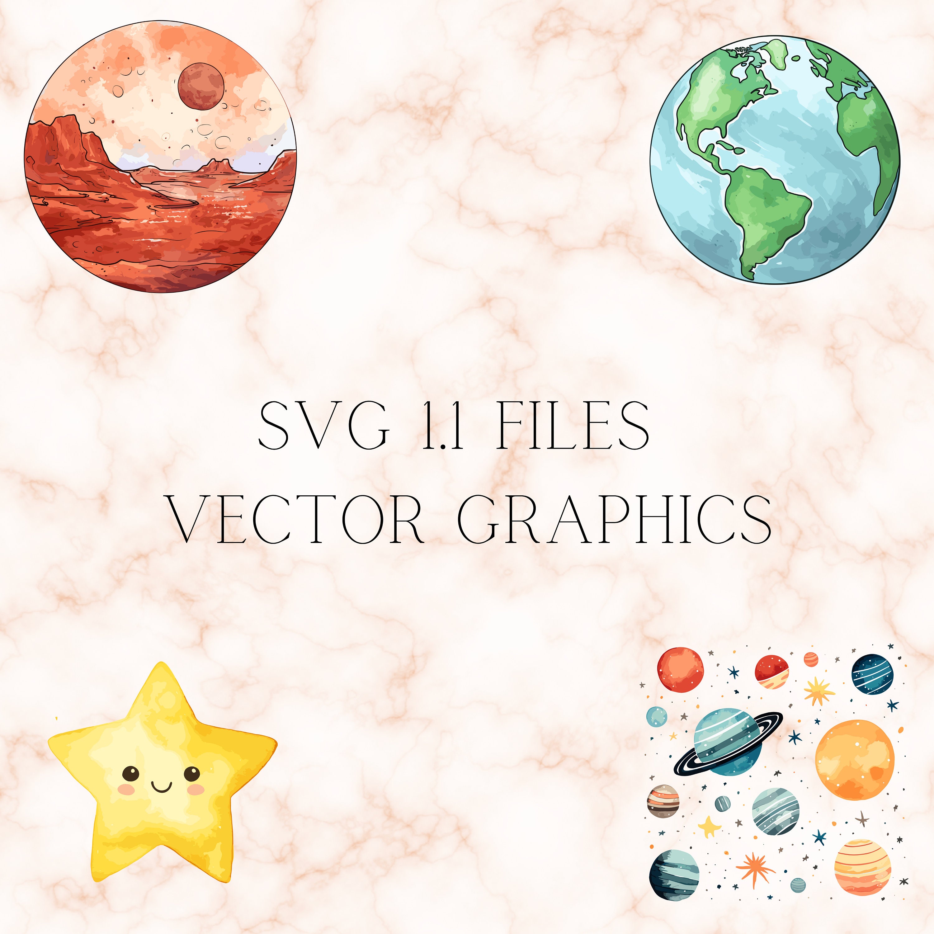Watercolor Alien Clipart Outer Space PNG Set Planets SVG - Etsy