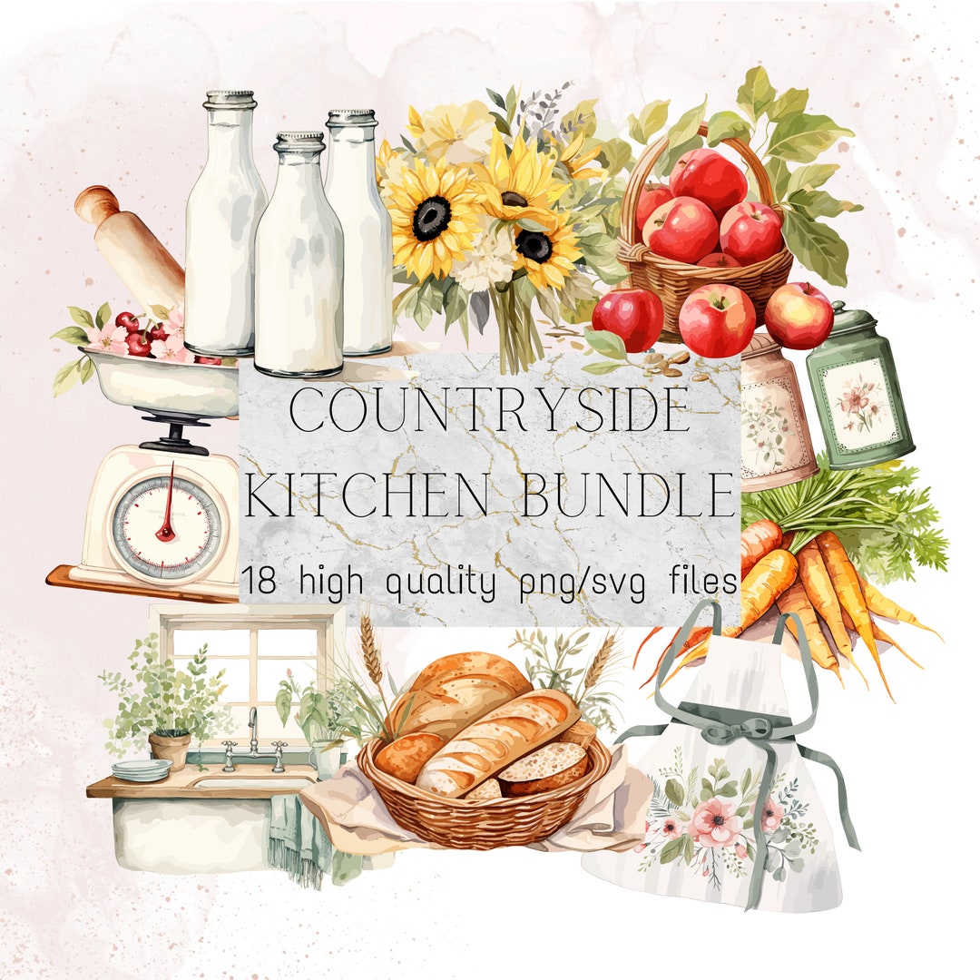 Watercolor Countryside Kitchen Clipart Cottagecore PNG Rustic Kitchen ...