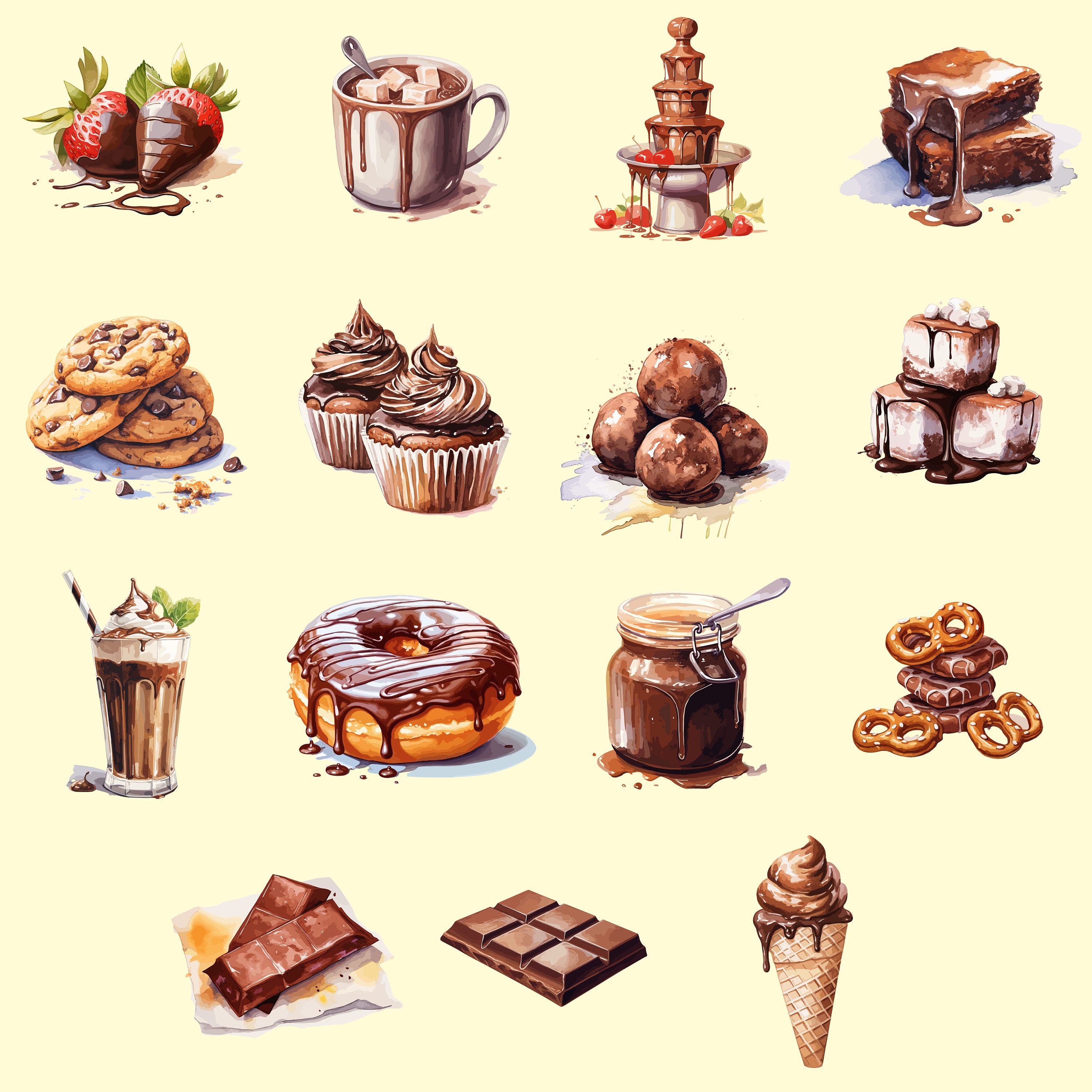 Watercolor Chocolate Sweets PNG Clipart Bundle Chocolate - Etsy