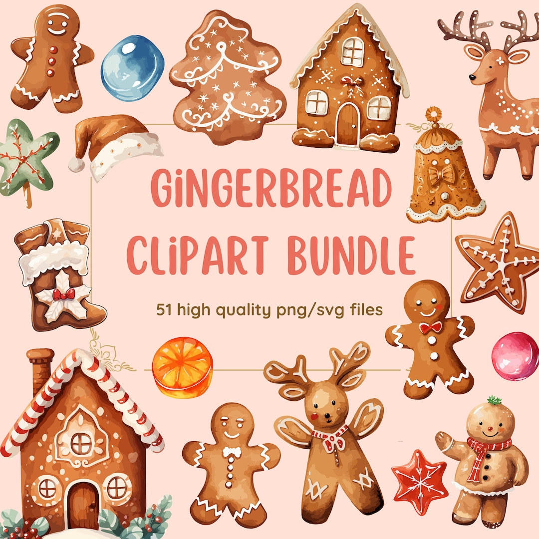 51 Watercolor Gingerbread Clipart Cookies PNG Christmas Clipart Holiday ...