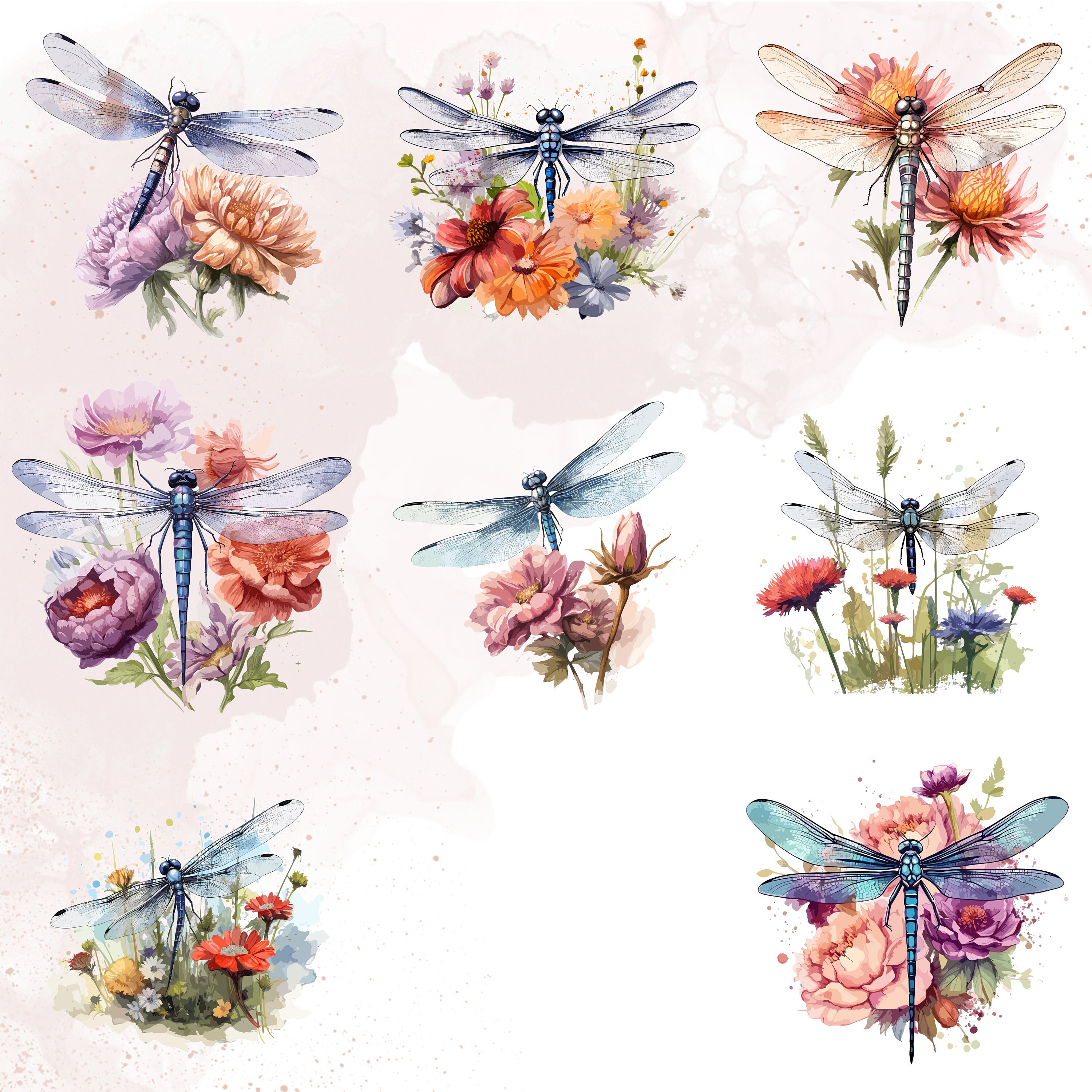 Acuarela libélulas Clipart libélula SVG insecto ilustración - Etsy México