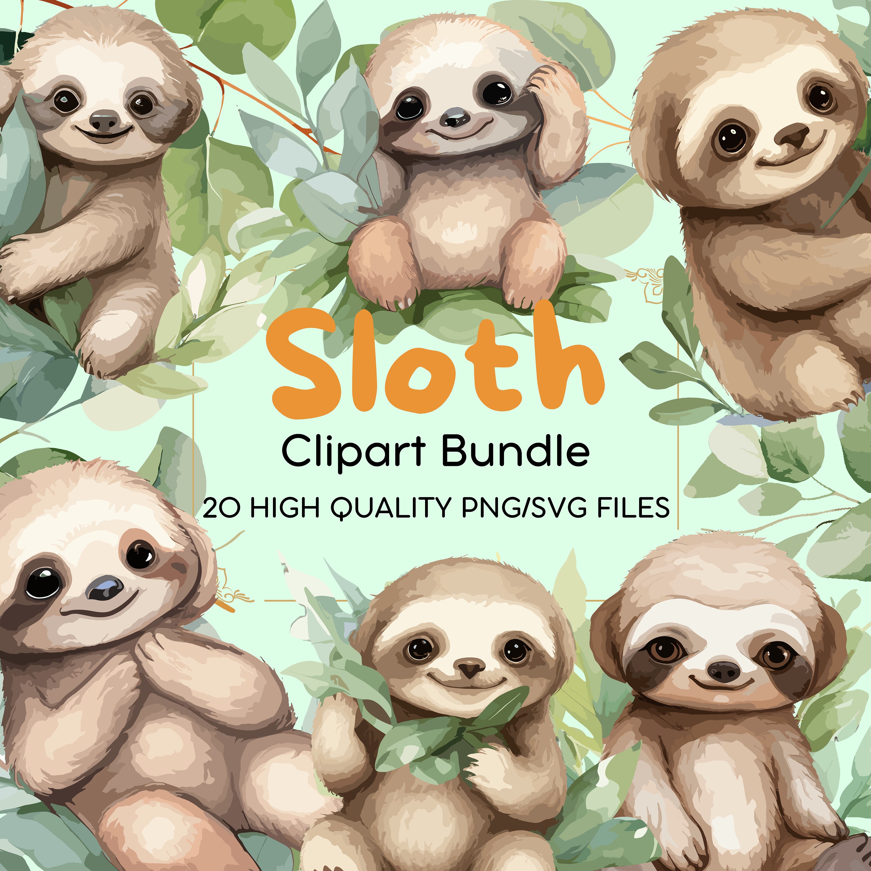 Sloth Clipart Cute Funny Sloths PNG Hanging Sleepy Sloths - Etsy
