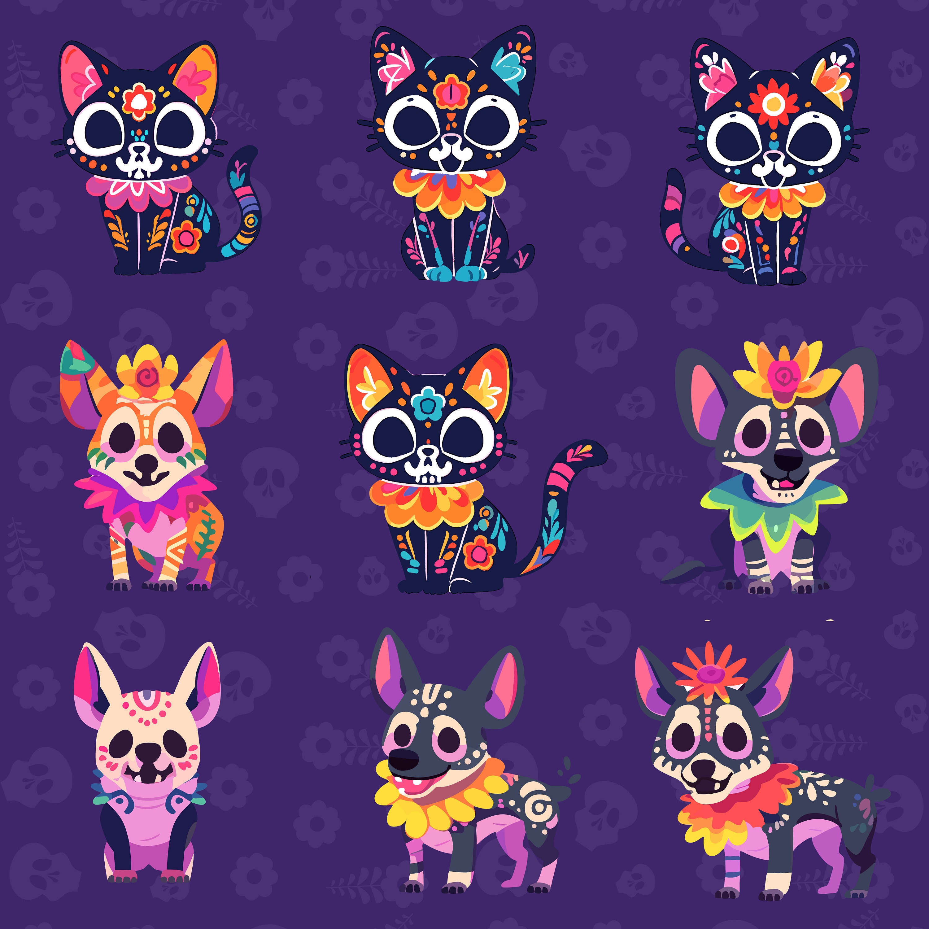 Dia De Los Muertos Pets Clipart Sugar Skull Cats Sugar Skulls - Etsy