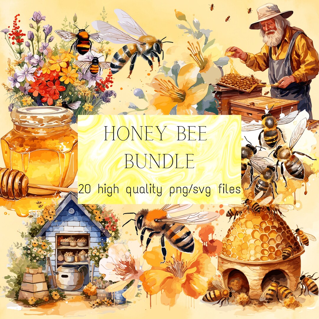 Watercolor Honey Bee Clipart Spring Garden PNG Honey Comb SVG Bumblebee ...
