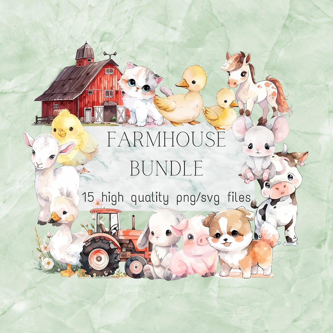 Cute Farm Animals Clipart Baby Animals PNG Farmhouse Kids Nursery SVG ...
