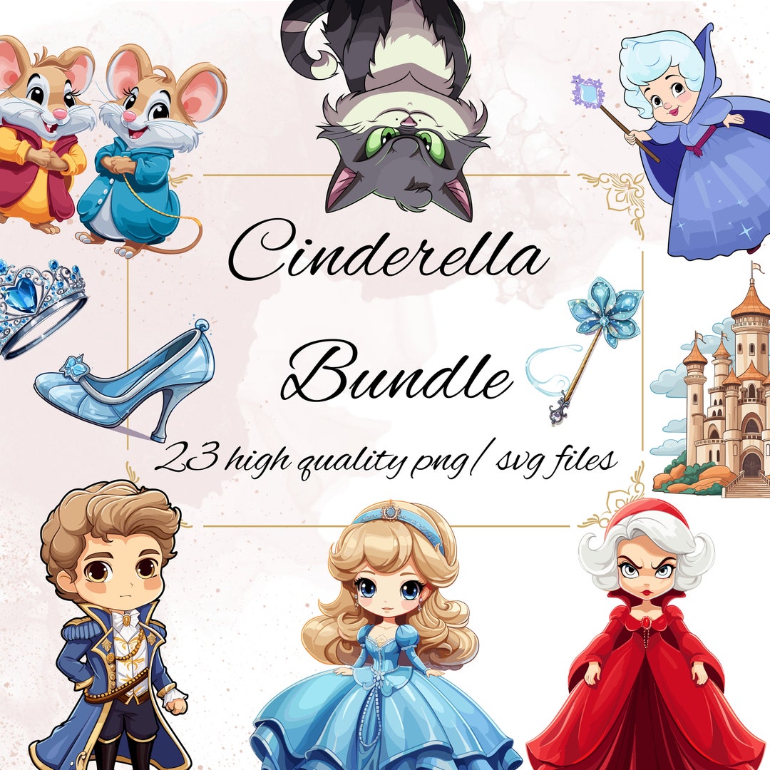 Chibi Cinderella Clipart Fairy Tale PNG Princess Baby Shower SVG Glass ...