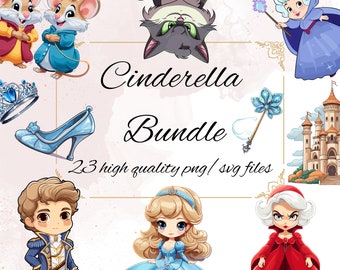 Princess Cinderella Cute Clipart PNG Files DIGITAL DOWNLOAD - Etsy