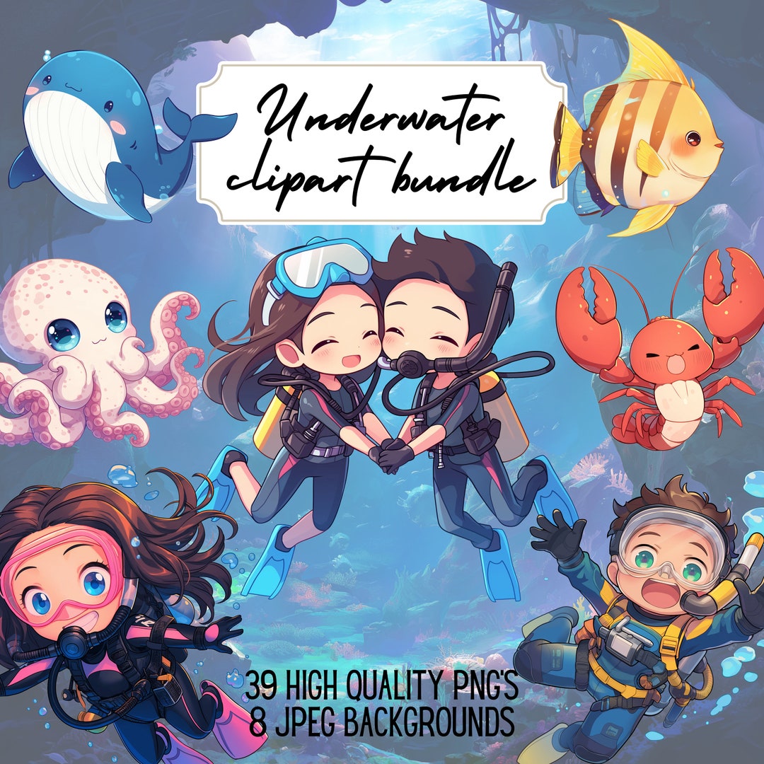 Cute Under the Sea Animals Clipart Underwater PNG Cute Couple Scuba ...