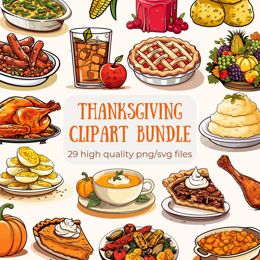 Thanksgiving Food Clipart: Holiday Dishes PNG SVG Bundle - Etsy