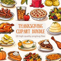 Thanksgiving Food Turkey Pie Casserole Clipart Bundle - 300 DPI Digital ...