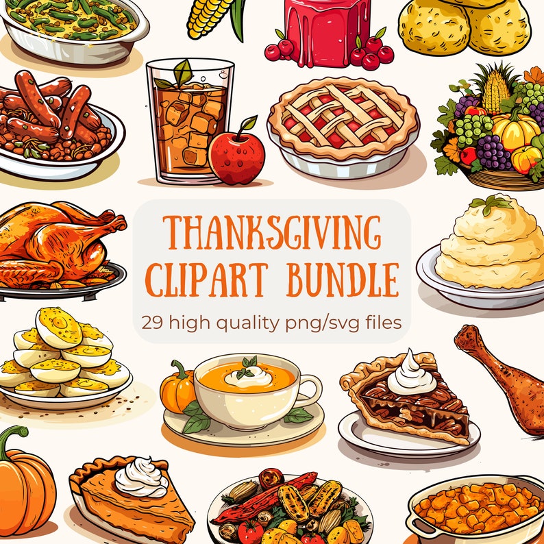 Thanksgiving Food Clipart: Holiday Dishes PNG SVG Bundle - Etsy