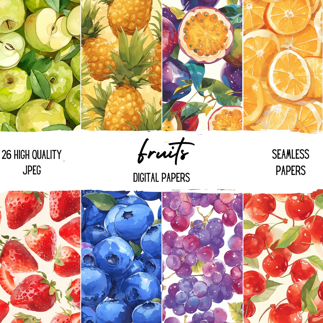 Fruits Digital Papers Fruits Seamless Pattern Food Illustrations Fruit ...