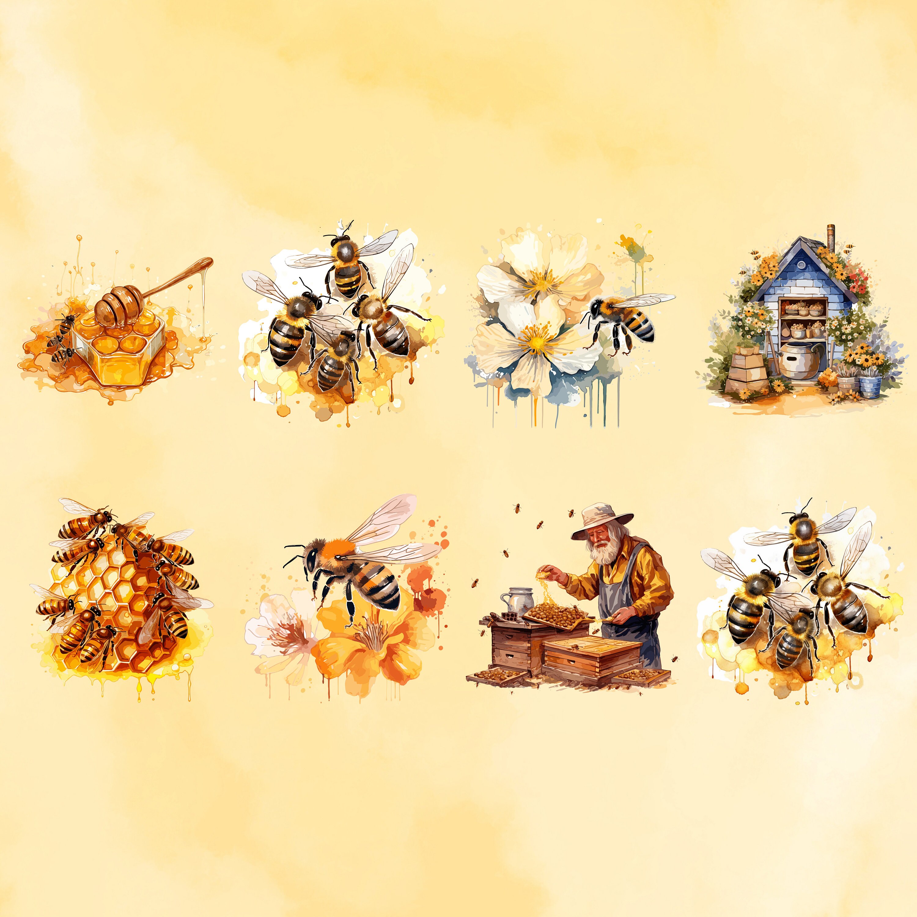 Watercolor Honey Bee Clipart Spring Garden PNG Honey Comb SVG - Etsy