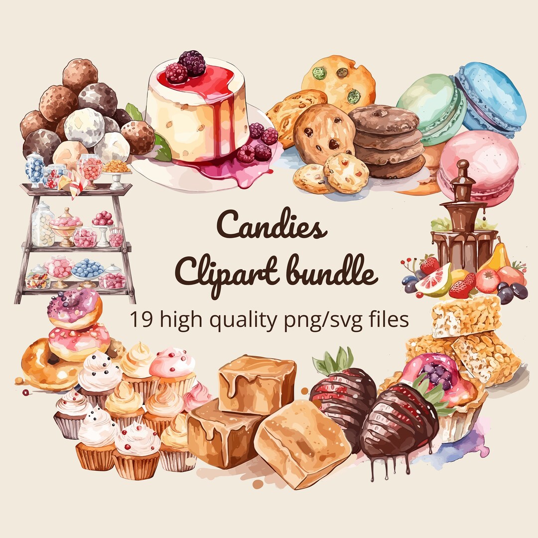 Watercolor Candies Clipart Bundle Wedding Candy Bar PNG Sweets ...