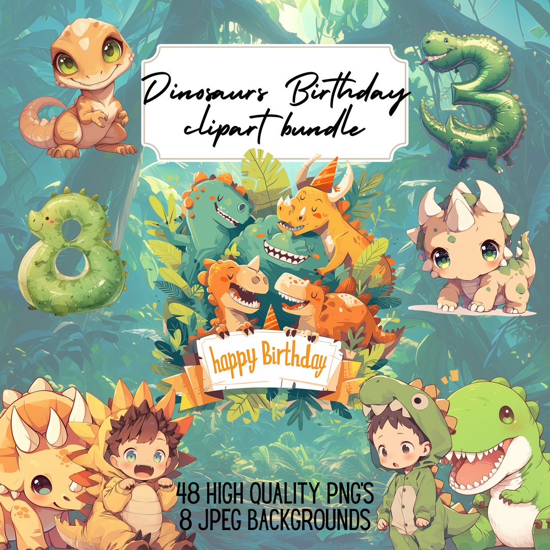 Cute Dinosaurs Clipart Bundle Birthday Party Clipart Baby Dinosaurs ...