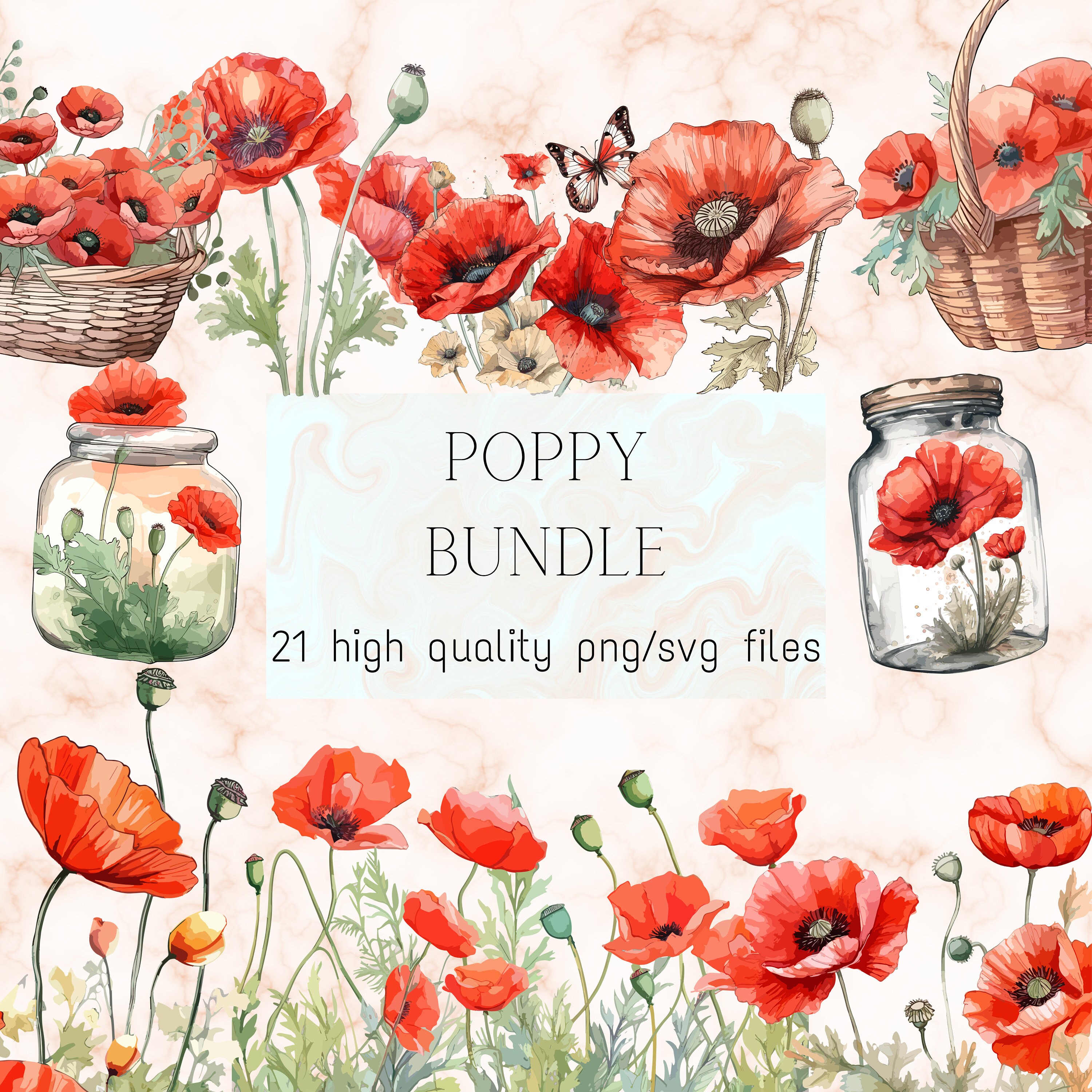 Watercolor Poppies Clipart Flower PNG Poppy SVG Bundle - Etsy