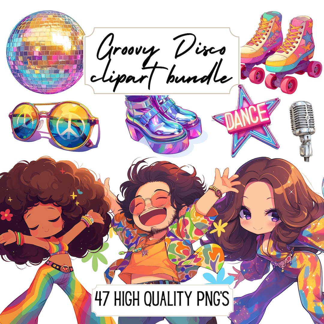 Groovy 70s Disco Clipart Bundle: Retro Party Pngs (3600x3600 Px) - Etsy