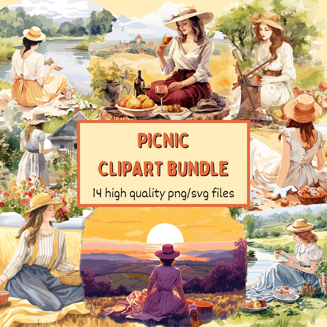 Picnic Clipart Set Bundle Summer Picnic Scenery PNG Watercolor ...