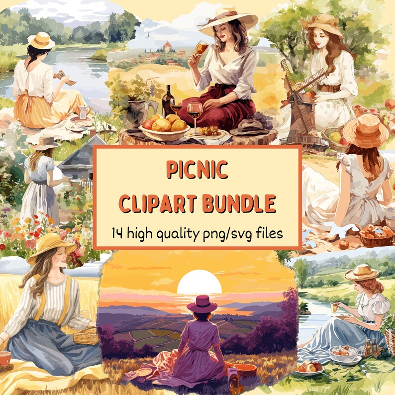 Picnic Clipart Set Bundle Summer Picnic Scenery PNG Watercolor - Etsy