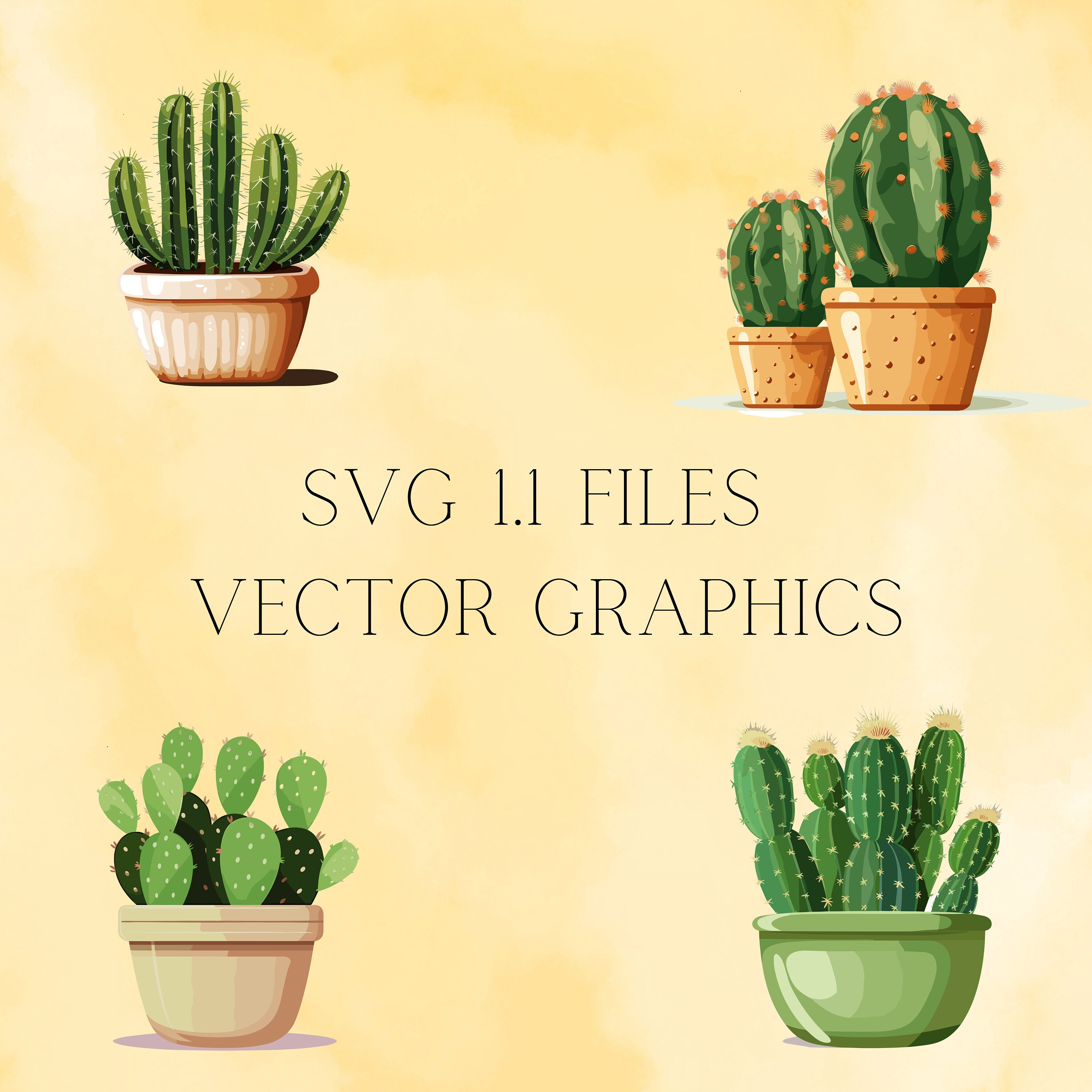 Cute Cactus Clipart Cactus in Pots PNG Succulents SVG Cacti - Etsy
