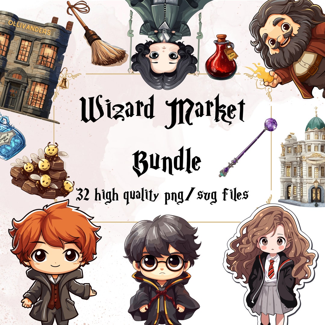 Chibi Wizard Market Clipart Cute Witch Illustration Sticker Use Kawaii ...