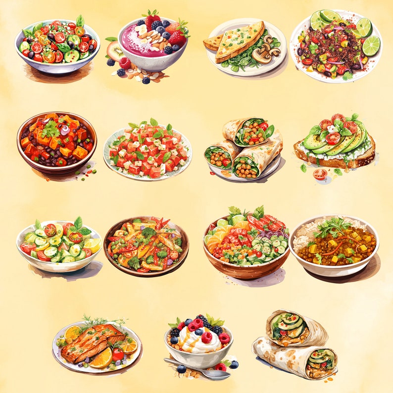 Healthy Food Clipart Bundle PNG Fruit Salada SVG Vegetables - Etsy