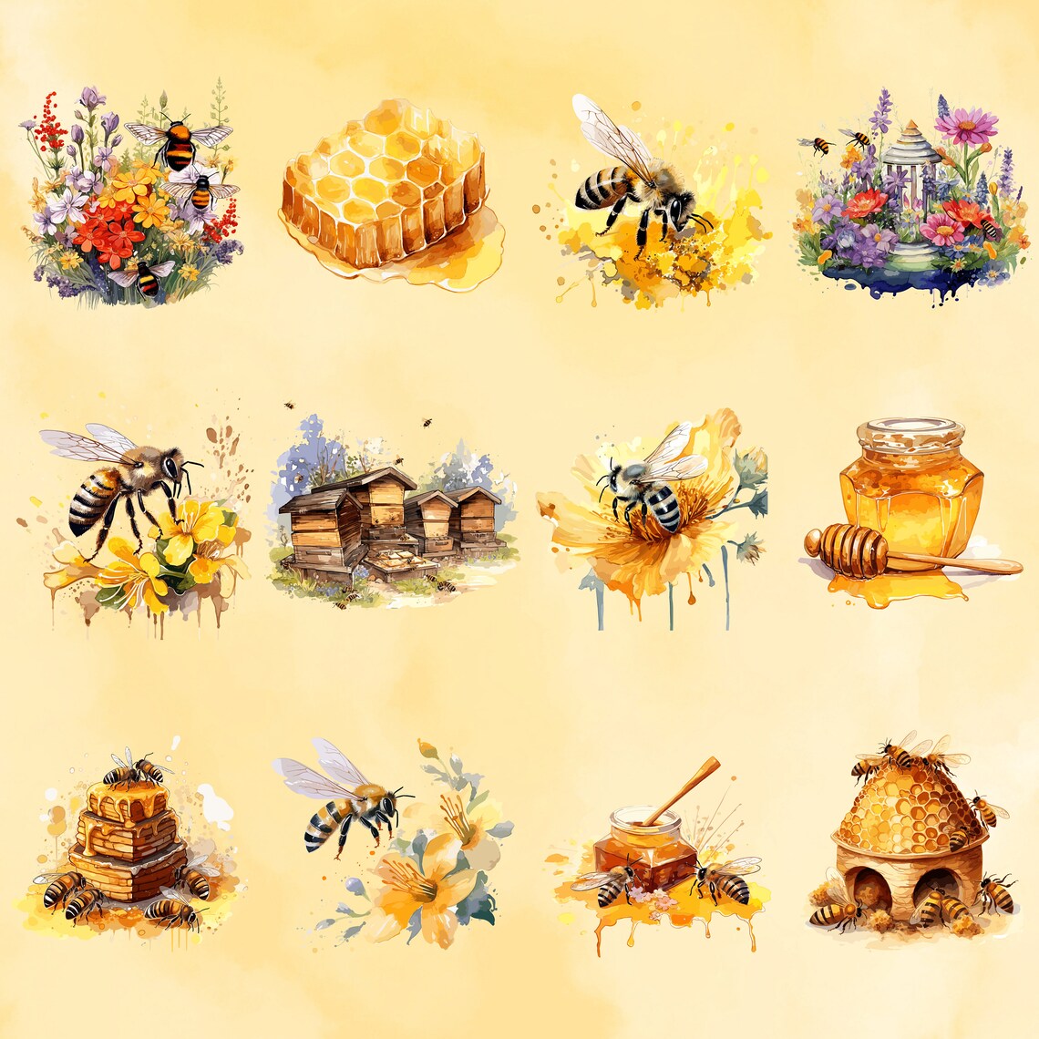 Watercolor Honey Bee Clipart Spring Garden PNG Honey Comb SVG - Etsy