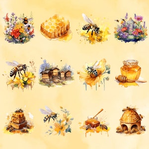 Watercolor Honey Bee Clipart Spring Garden PNG Honey Comb SVG Bumblebee ...