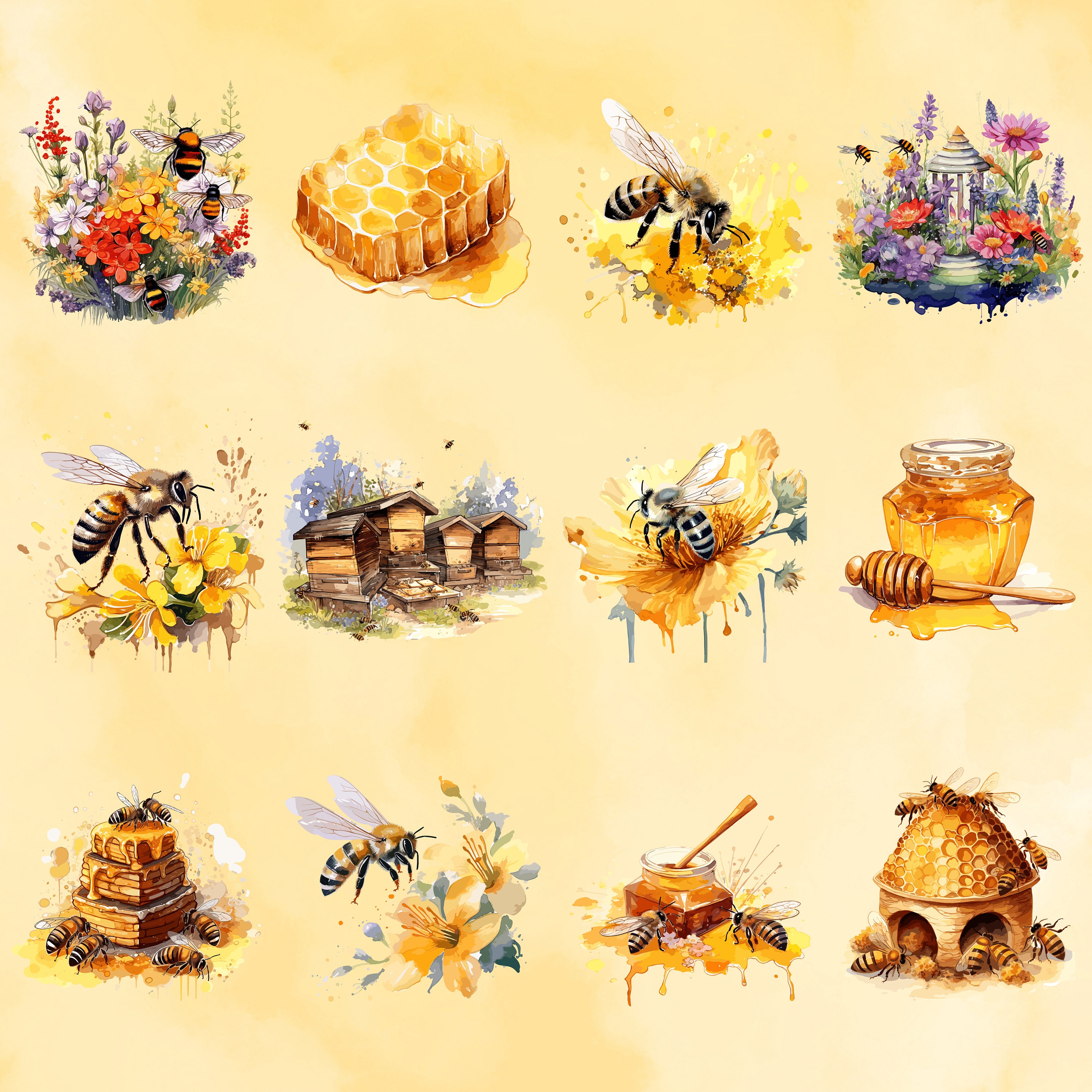 Watercolor Honey Bee Clipart Spring Garden PNG Honey Comb SVG - Etsy