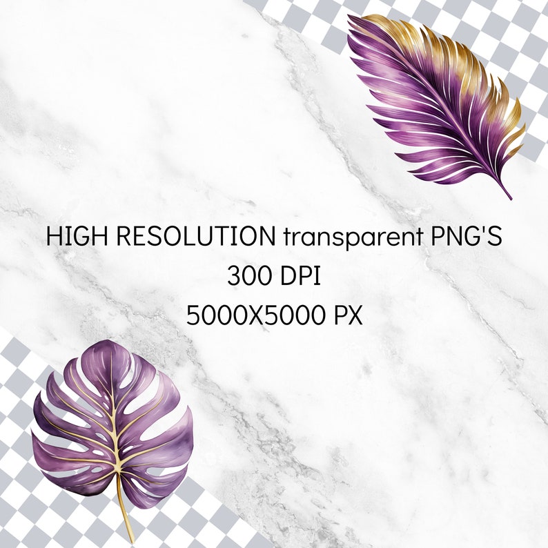 Purple & Gold Tropical Leaves Clipart: PNG Bundle - Etsy