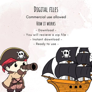 Cute Pirates Clipart Bundle Pirate Kids PNG Printable Nautical Images ...