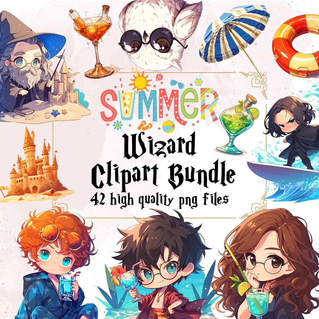 Wizard School Clipart Summer Pool Party PNG Cute Witch Illustration ...