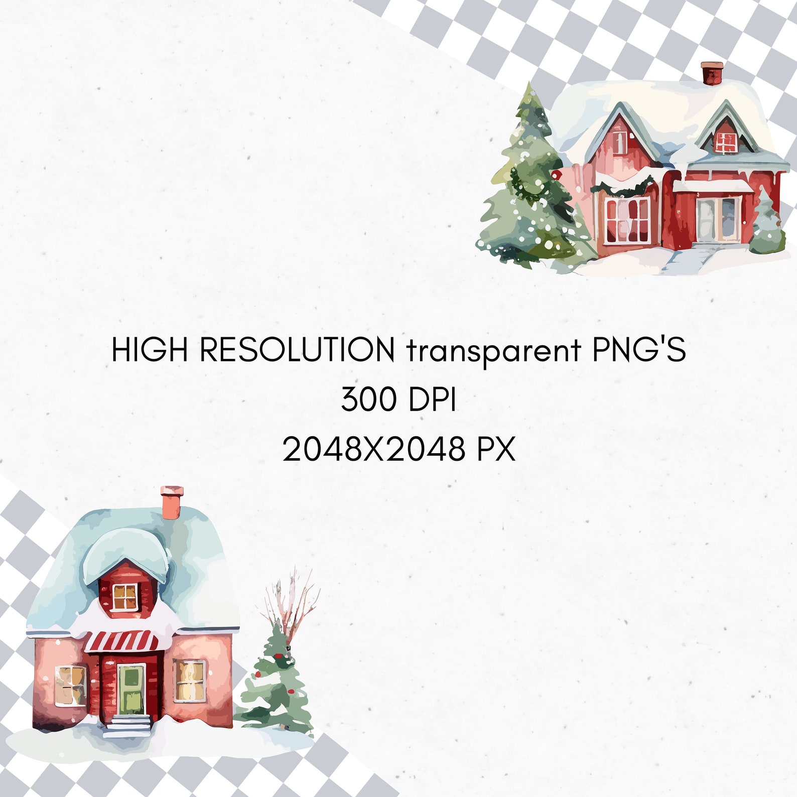 Watercolor Christmas Village Clipart Snowy Houses PNG Holiday - Etsy