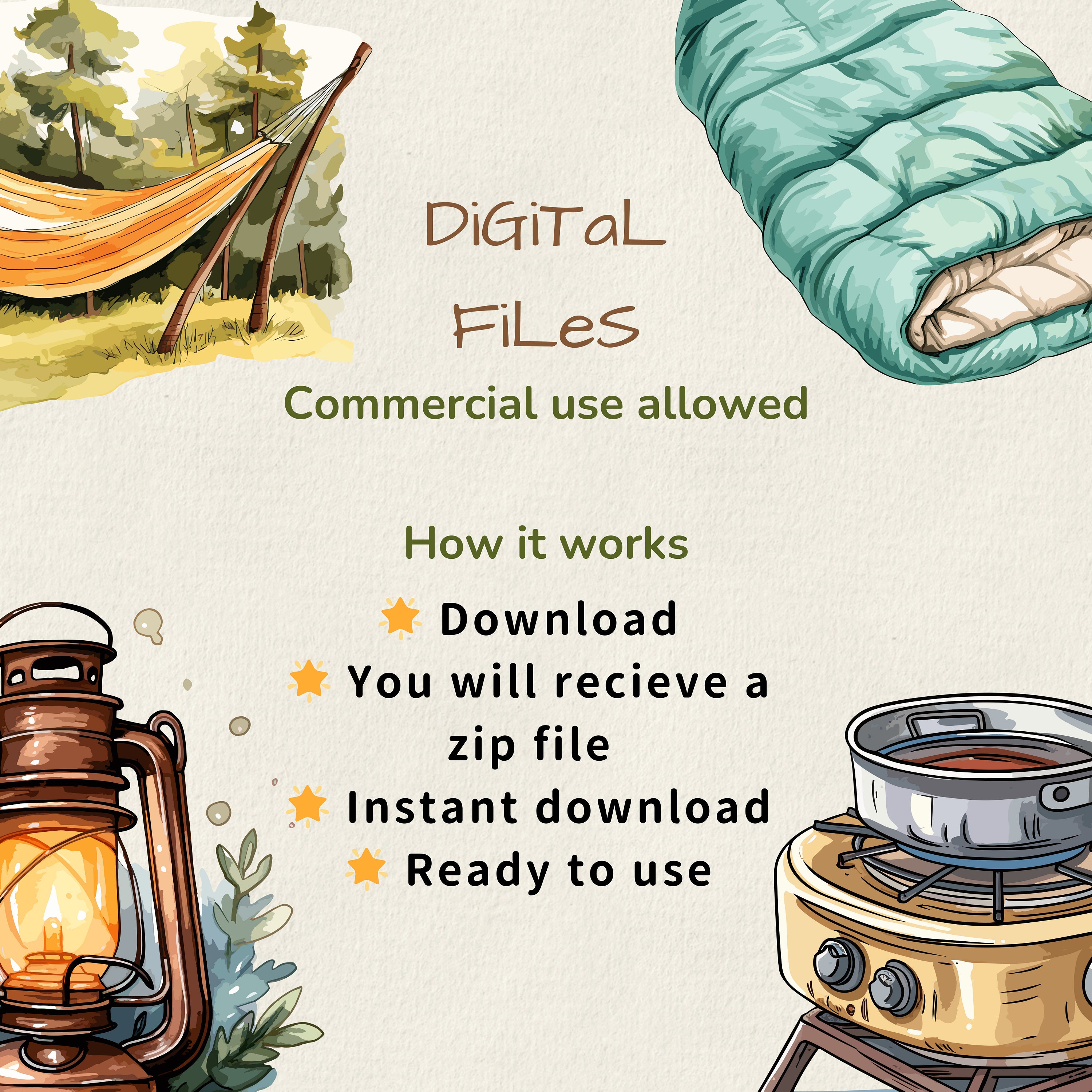 Watercolor Camping Clipart Bundle: Nature PNG, SVG Files - Etsy