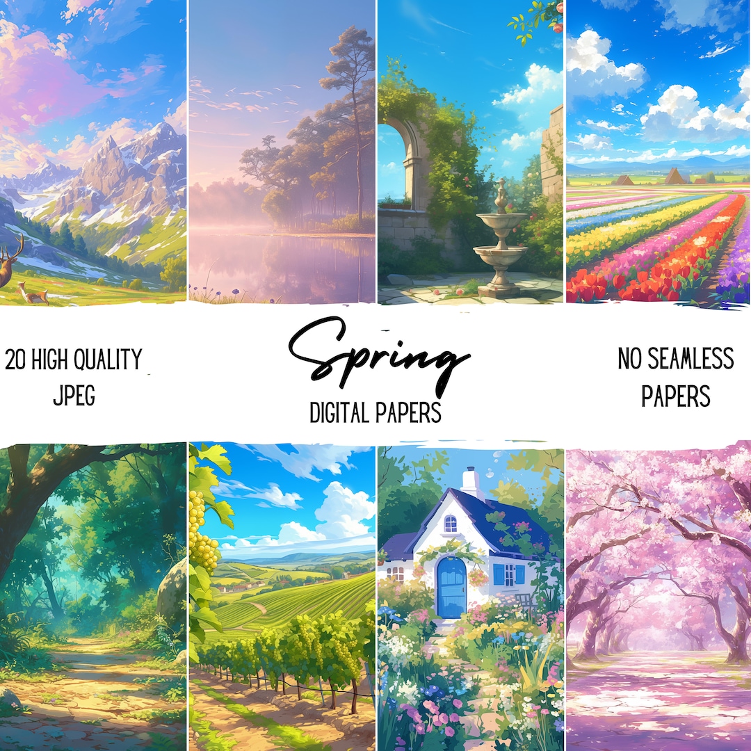 Watercolor Spring Scenery: Digital Paper Bundle (JPEG) - Etsy