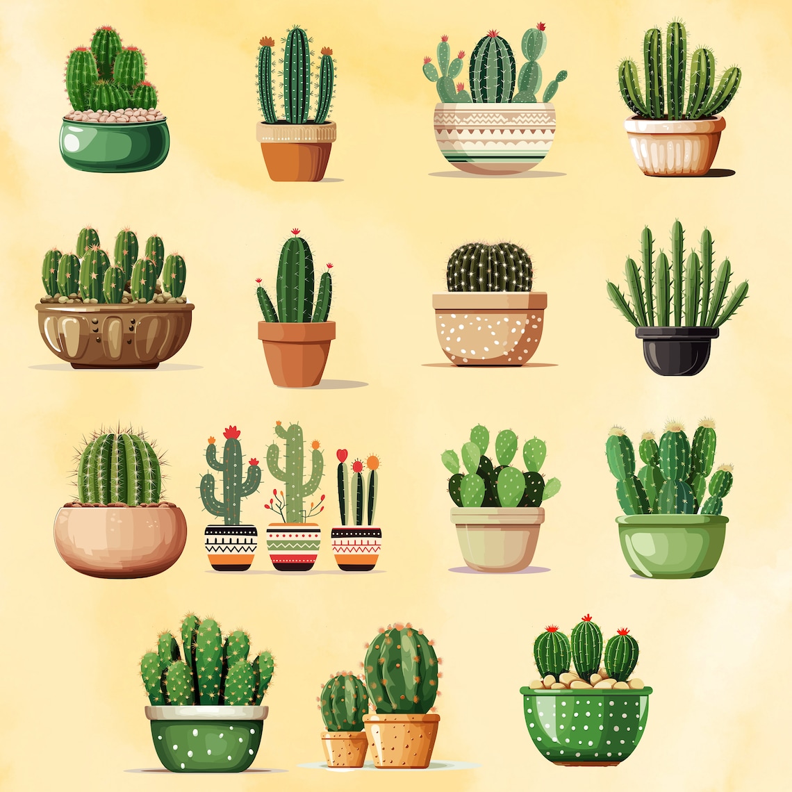 Cute Cactus Clipart Cactus in Pots PNG Succulents SVG Cacti - Etsy