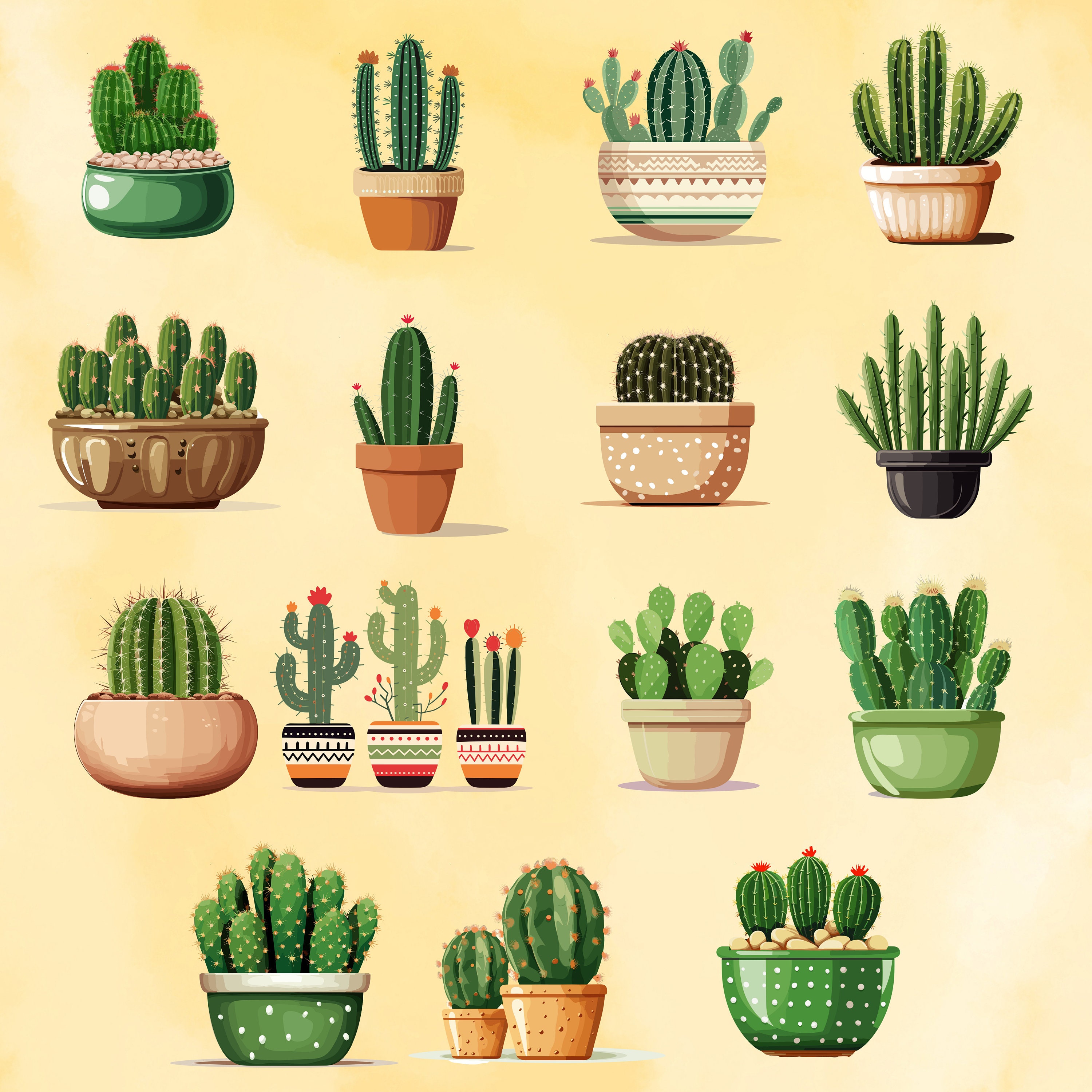 Cute Cactus Clipart Cactus in Pots PNG Succulents SVG Cacti - Etsy