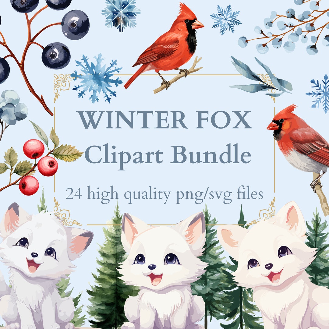Watercolor Winter Fox Clipart Woodland Animals Fox Illustrations Winter ...