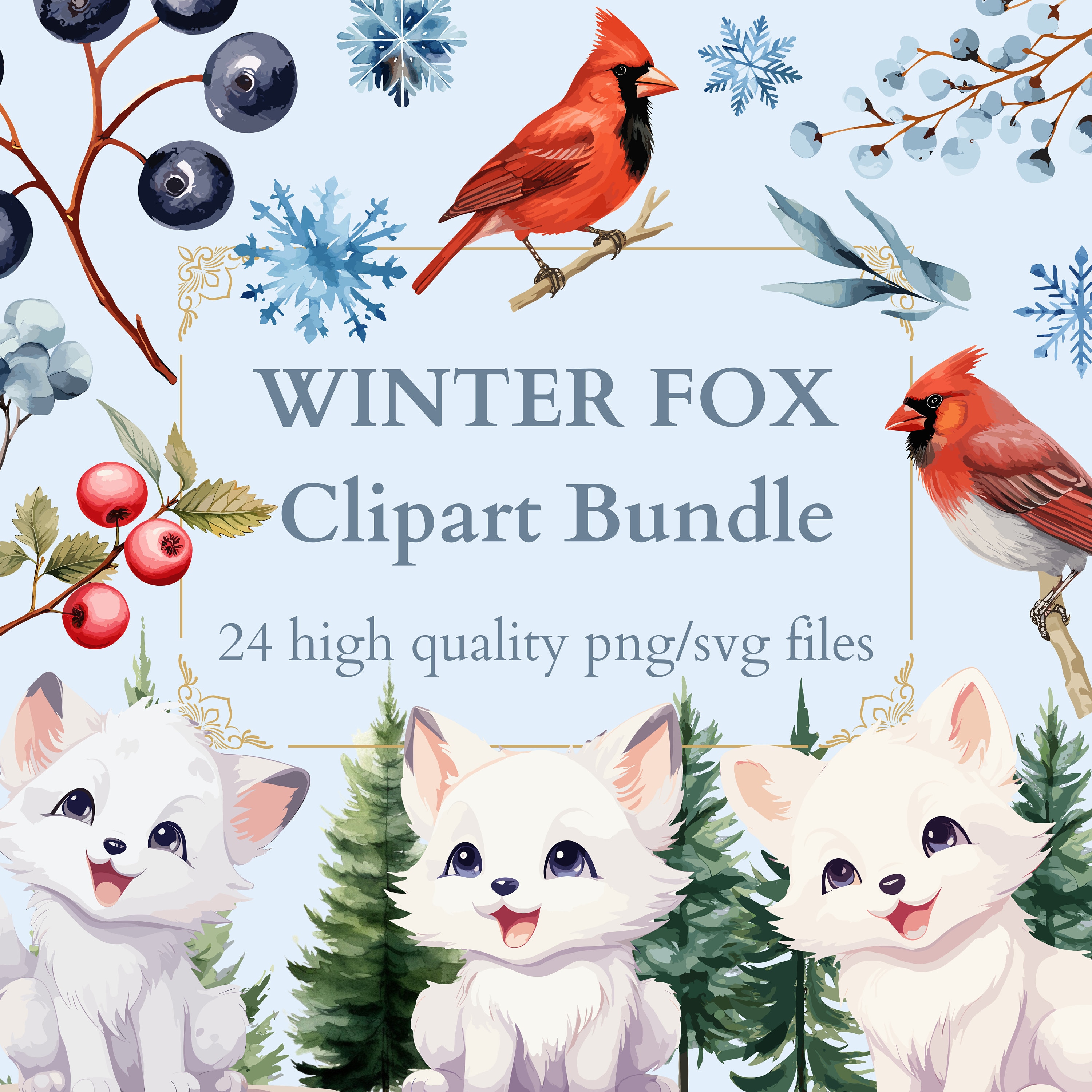 Watercolor Winter Fox Clipart Woodland Animals Fox - Etsy